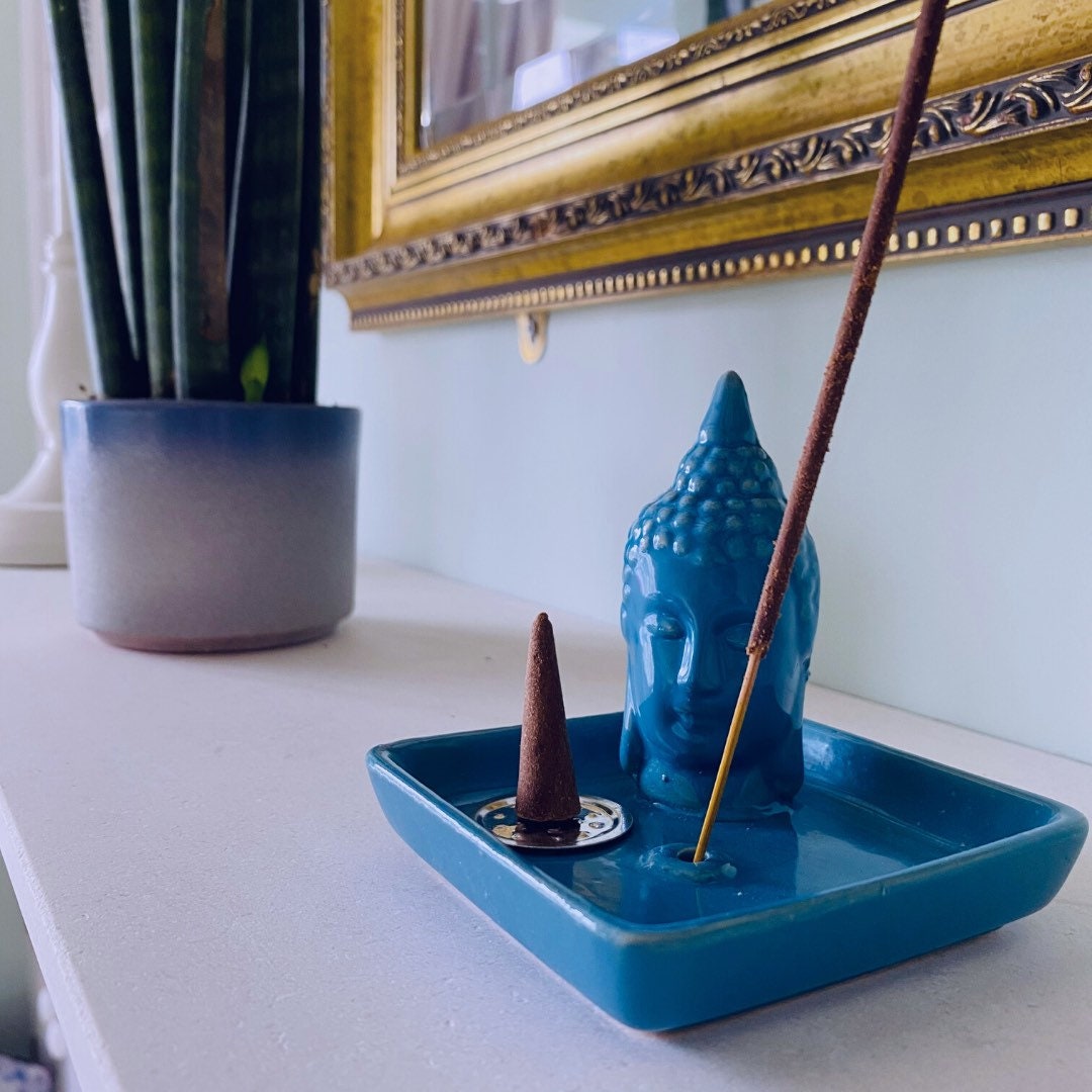 Ceramic Buddha Incense Stick & Cone Holder With Free Incense Cones / I